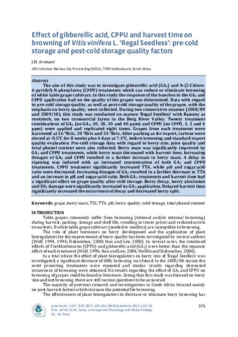 Pdf The Effect Of Gibberellic Acid Cppu And Harvest Time On Browning Of Vitis Vinifera L Cv