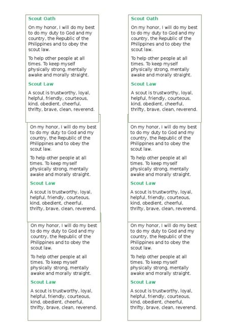 Printable Scout Oath And Law