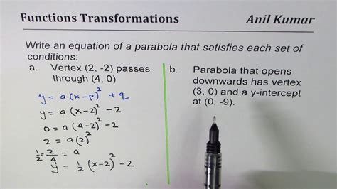 Write Equation Of Parabola With Vertex And Y Intercepts Youtube