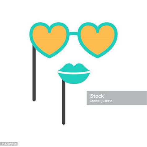 플랫 라인 생일 또는 카니발 마스크 아이콘은 흰색 배경에 고립되어 있습니다 컬러 홀리데이 심장 모양 안경과 입술 러브 파티 요소