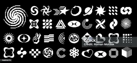 복고풍 미래 지향적인 Y2k 기하학적 모양 비트맵 픽셀 효과가 있는 잔인한 디자인 아이콘 벡터에 대한 스톡 벡터 아트 및 기타 이미지 벡터 도시 전사 레트로 퓨처리즘