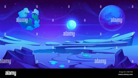 Frozen Ice Blue Space Planet Landscape Cartoon Background Vector Game Ui Fantasy Blue Planet