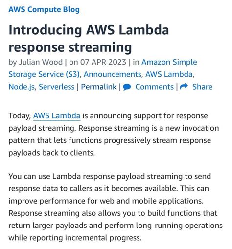 來了來了，它悄悄地來了！縮短 The Time To First Byte Ttfb 至毫秒級別的 Aws Lambda 宣布支援