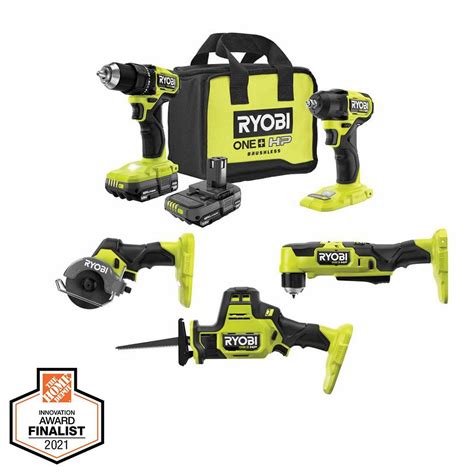 Ryobi One Hp V Brushless Cordless Compact Tool Combo Kit With Ah Batteries Charger And