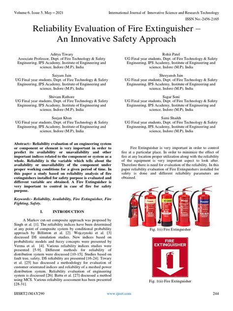 Reliability Evaluation Of Fire Extinguisher An Innovative Safety