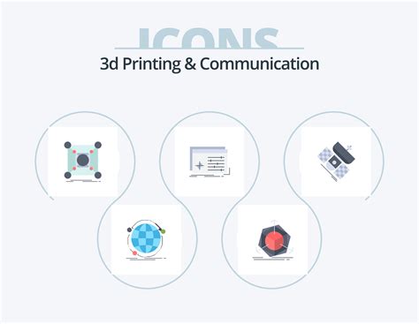 3d Printing And Communication Flat Icon Pack 5 Icon Design Processing