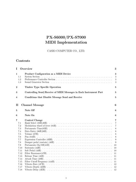 Px S6000 Midi Implementation It Pdf Piano Musical Instruments
