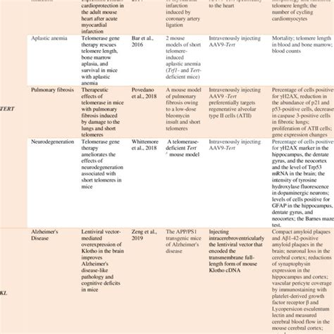 Representative Anti Aging Mammalian Experiments Of Gene Replacement