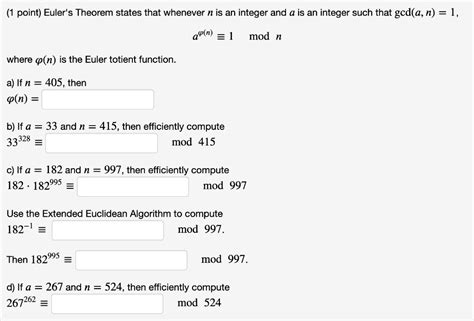 Solved 1 Point Eulers Theorem States That Whenever N Is