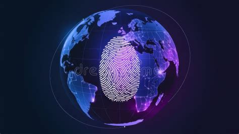 A Vibrant Digital Globe Featuring A Fingerprint Overlay Symbolizing Security And Global