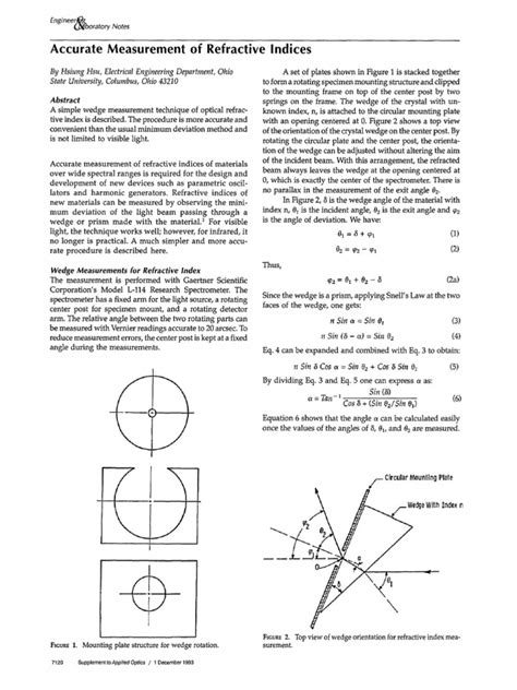 Hsu1993 Accurate Measurement Of Refractive Indices Pdf Refractive Index Refraction