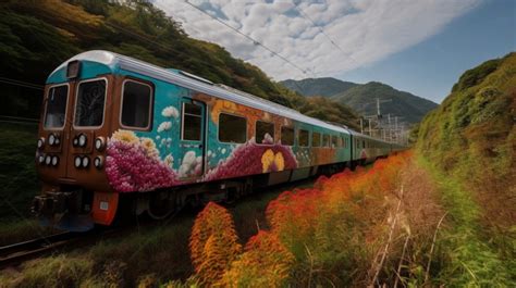 장엄한 산맥 사이를 달리는 생동감 넘치는 꽃과 양치류로 장식된 기차 달리 배경 생동감 배경 장식품 배경 이미지 Hd 달리 생동감 장식품 배경 사진 무료 다운로드