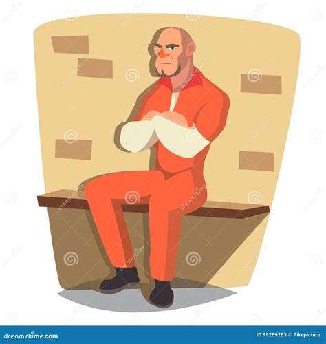 Prisoner Man Vector Criminal Man Arrested And Locked Isolated Flat