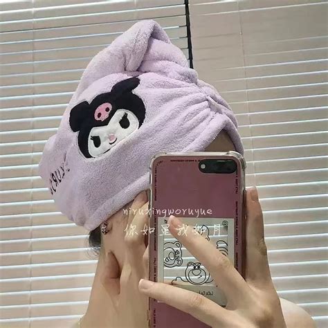 Kawaii Sanrio Girl Dry Hair Cap Plush Cute Hello Kitty Cinnamoroll