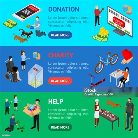 자선 기부 기금 배너 수평 세트 3d 등각 투영보기 벡터 3차원 형태에 대한 스톡 벡터 아트 및 기타 이미지 3차원 형태 개념 개체 그룹 Istock