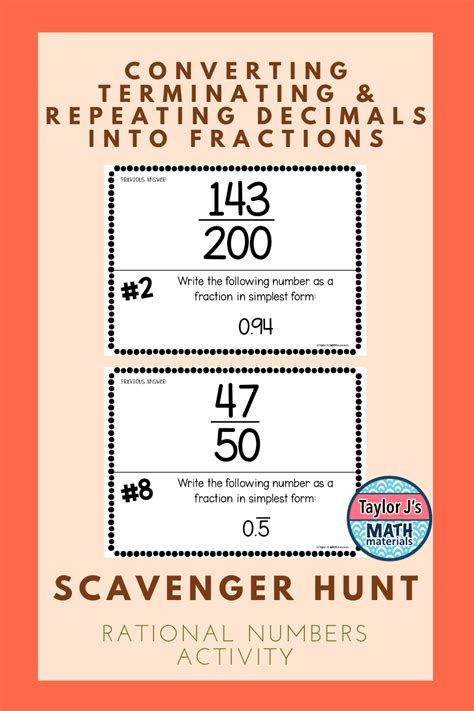 Converting Repeating And Terminating Decimals Into Fractions Activity Middle School Math Math