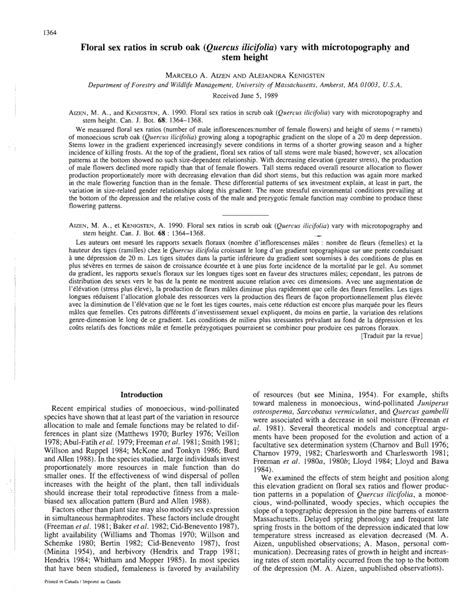 Pdf Floral Sex Ratios In Scrub Oak Quercus Ilicifolia Vary With