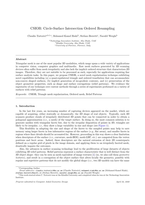 Pdf Csior Circle Surface Intersection Ordered Resampling