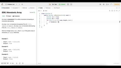 Leetcode 896 Monotonic Array Java Youtube