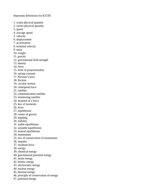 Igcse Physics Definitions Pdf