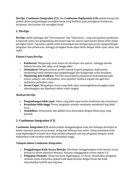 Devops Continuous Integration Dan Continuous Deployment Ci Cd Pdf