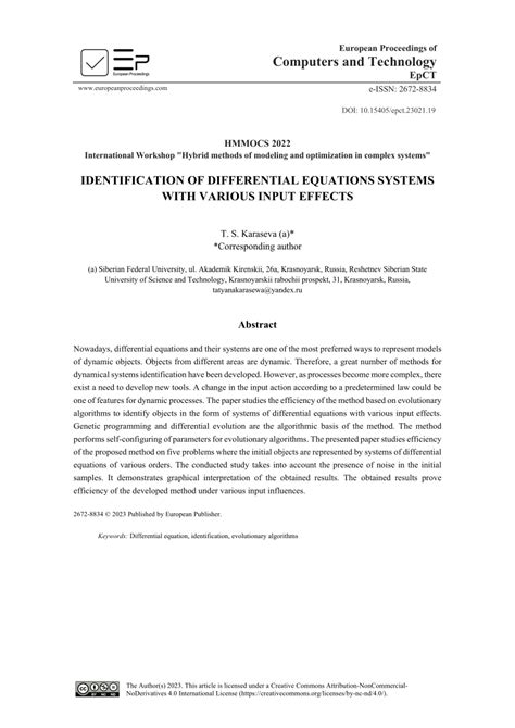 Pdf Identification Of Differential Equations Systems With Various Input Effects