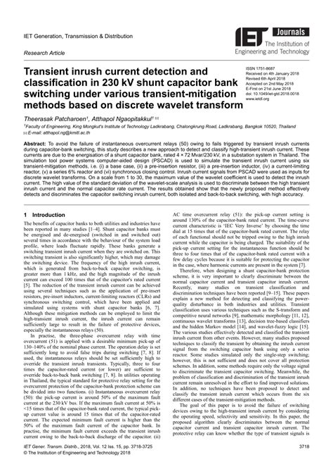 Pdf Transient Inrush Current Detection And Classification In 230 Kv Shunt Capacitor Bank