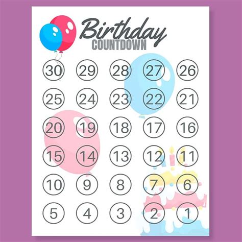 Free Printable Birthday Countdown Calendar Template