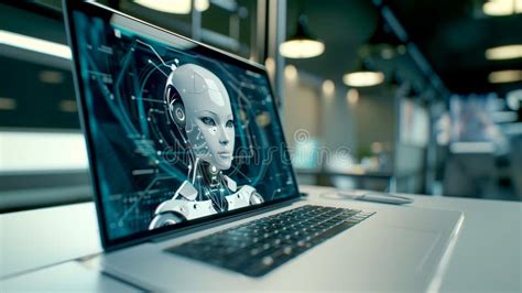 Female Beautiful Robot On The Screen Ai Generated Stock Illustration