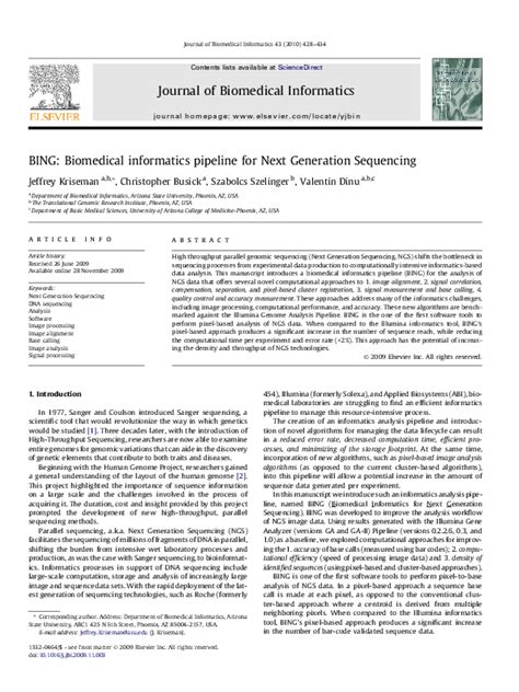 Pdf Bing Biomedical Informatics Pipeline For Next Generation Sequencing