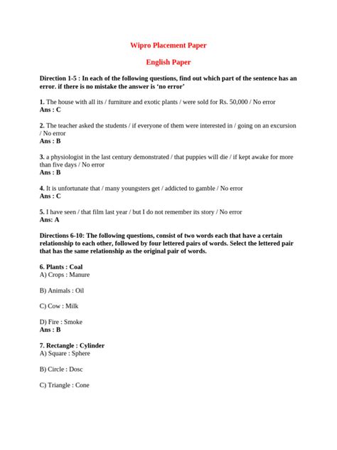 Enggroom Placement Wipro Placement Paper 2009 1 Pdf Language Arts And Discipline