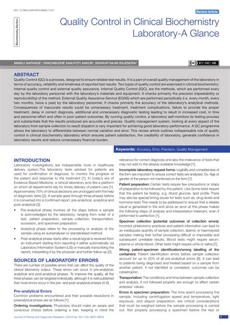 Pdf Quality Control In Clinical Biochemistry Laboratory A Glance