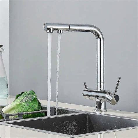 Chrome Brass Pull Out Filtered Kitchen Faucet Dual Handle Hot Cold