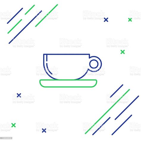 흰색 배경에 고립 된 파란색과 녹색 라인 커피 컵 플랫 아이콘 차 컵 뜨거운 음료 커피 다채로운 개요 개념 벡터 일러스트레이션 0명에 대한 스톡 벡터 아트 및 기타 이미지