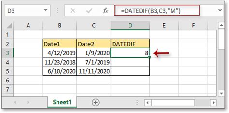 Excel Formula Count Months Between Two Dates