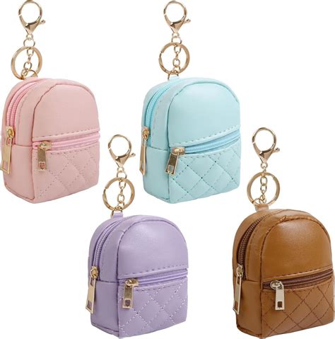 4pcs Mini Backpack Keychaincute Cosmetic Bag For Womenpu Leather