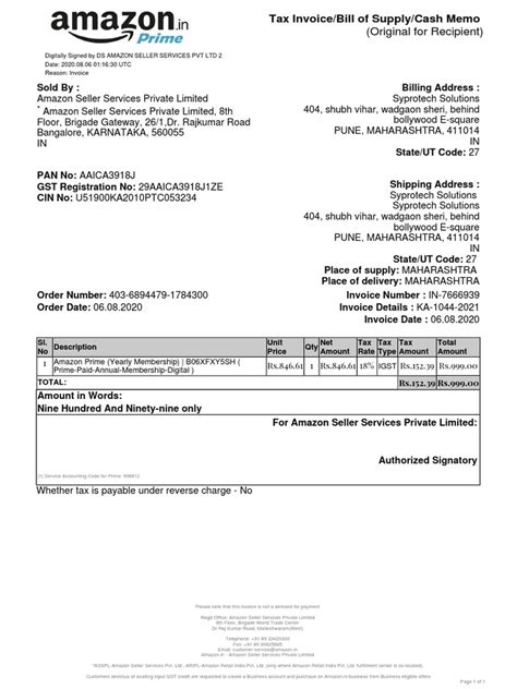 Amazon Invoice Pdf Invoice Value Added Tax