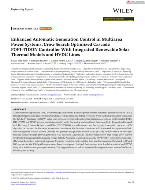 Pdf Enhanced Automatic Generation Control In Multiarea Power Systems
