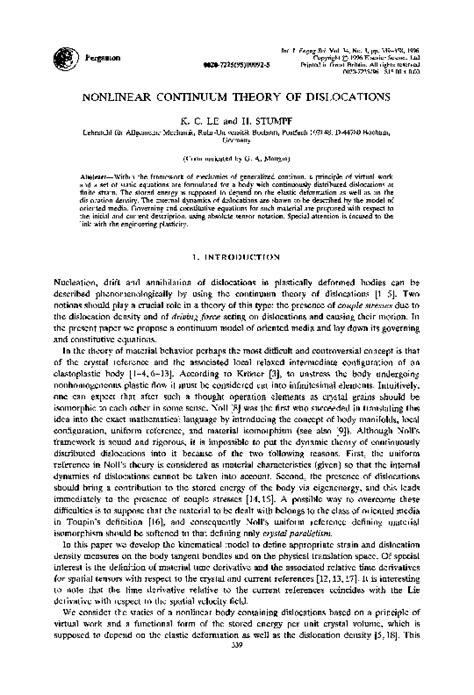 pdf nonlinear continuum theory of dislocations