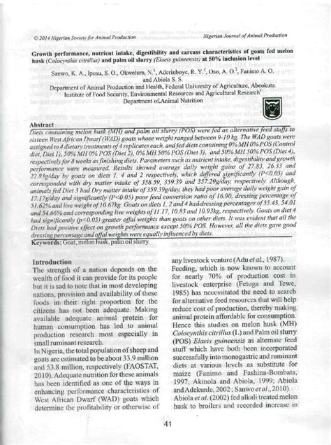 Pdf Growth Performance Nutrient Intake Digestibility And Carcass Characteristics Of Goats