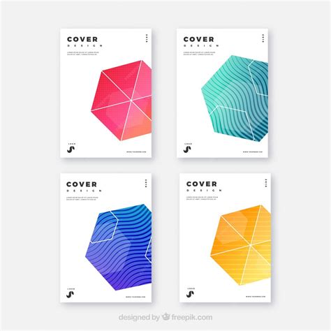 기하학적 디자인으로 설정하는 현대 표지 템플릿 무료 벡터