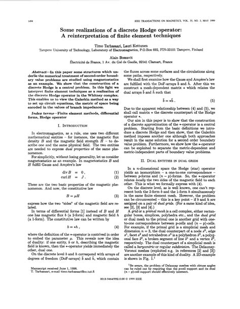 Pdf Some Realizations Of A Discrete Hodge Operator A Reinterpretation Of Finite Element