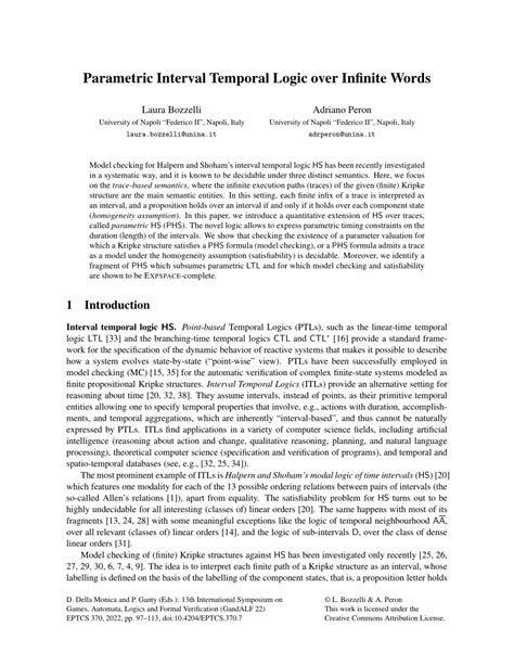 Pdf Parametric Interval Temporal Logic Over Infinite Words