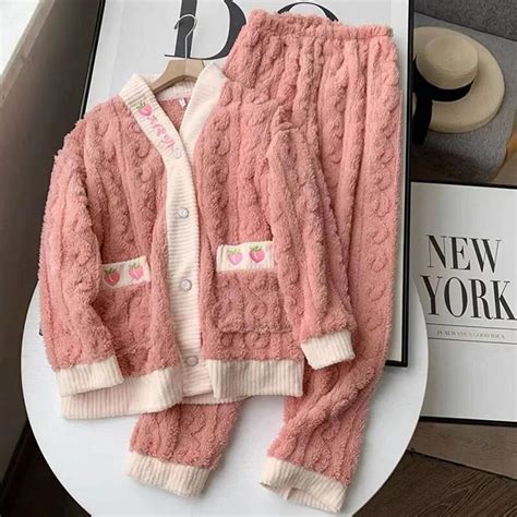 Badu Bg Комплект дамски пижами с лък Поларено спално облекло Зимен панталон от 2 части Домашен