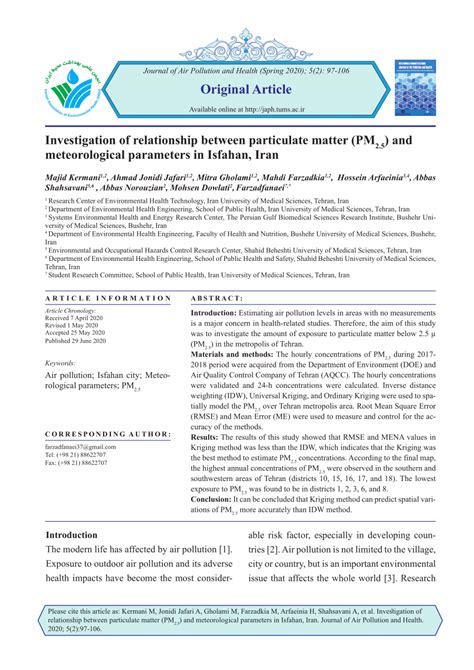 Pdf Investigation Of Relationship Between Particulate Matter Pm2 5