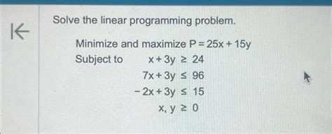 Solved K Solve The Linear Programming Problem Minimize And