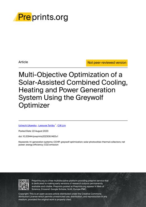 Pdf Multi Objective Optimization Of A Solar Assisted Combined Cooling Heating And Power