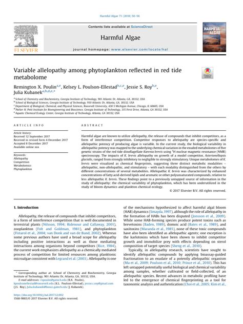 Variable Allelopathy Among Phytoplankton Reflected In Red Tide Pdf