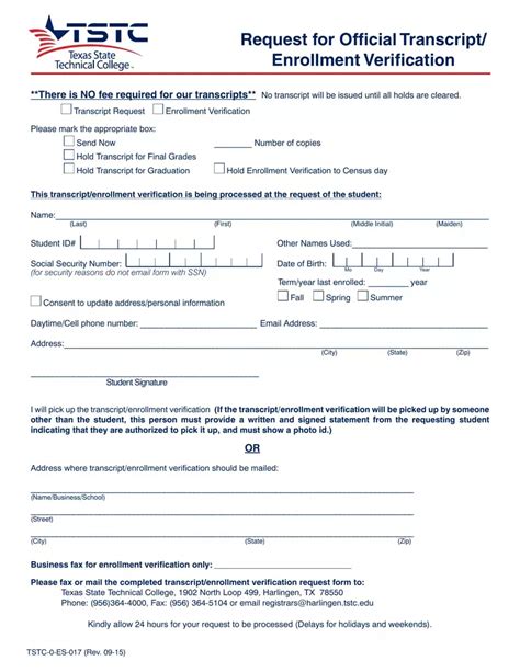 Request For Transcript Tstc Fill Out Printable PDF Forms Online