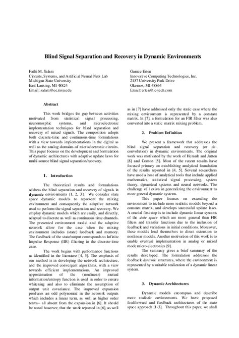 Pdf Blind Signal Separation And Recovery In Dynamic Environments